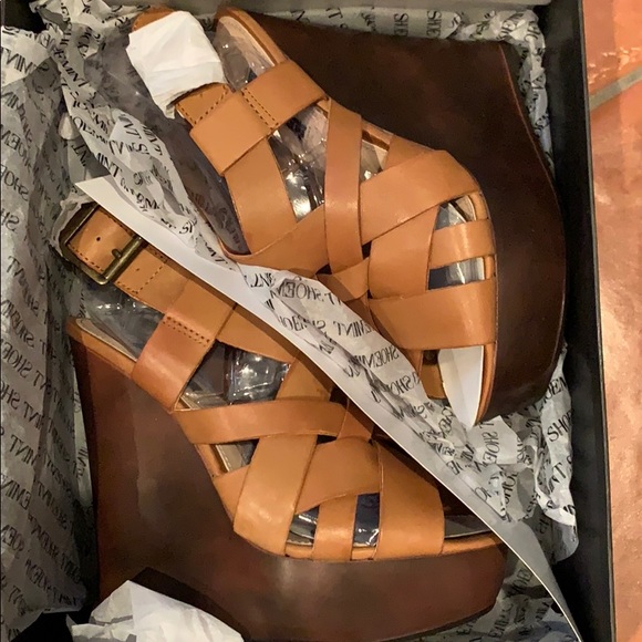 Shoemint | Shoes | Shoemint Lambert Cognac Wedge Sandals Nib 65 | Poshmark